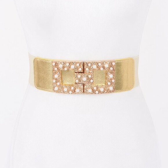 BB Boutique | Accessories | Pearl Metal Buckle Elastic Belt | Poshmark
